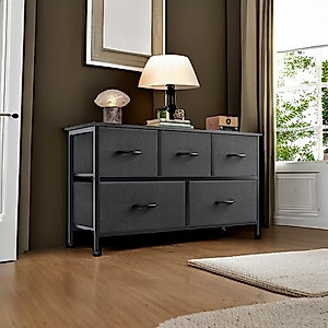 Sweetcrispy 5 Drawers Dresser for Bedroom, Kidsroom Furniture, Small Chest Tower, Storage Organizer Units for Clothing, Closet, Fabric Bins, Wood Top, Steel Frame, Lightweight, Assemble Tools Include