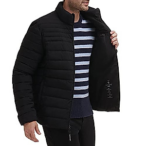 Calvin Klein Men's Lightweight Water Resistant Packable Down Puffer Jacket (Standard and Big & Tall), Black Stretch, Medium