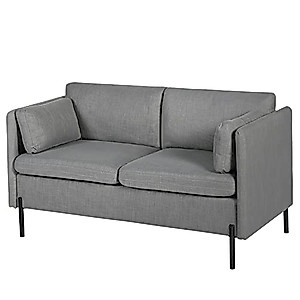 Living Room Sofa Set of 3, Modern Loveseat Couch & Comfy Accent Arm Chair w/Pillows, Metal Legs, Upholstered Love Seats Furniture for Bedroom, Office, Small Space, Apartment Grey 3PCS, (183)