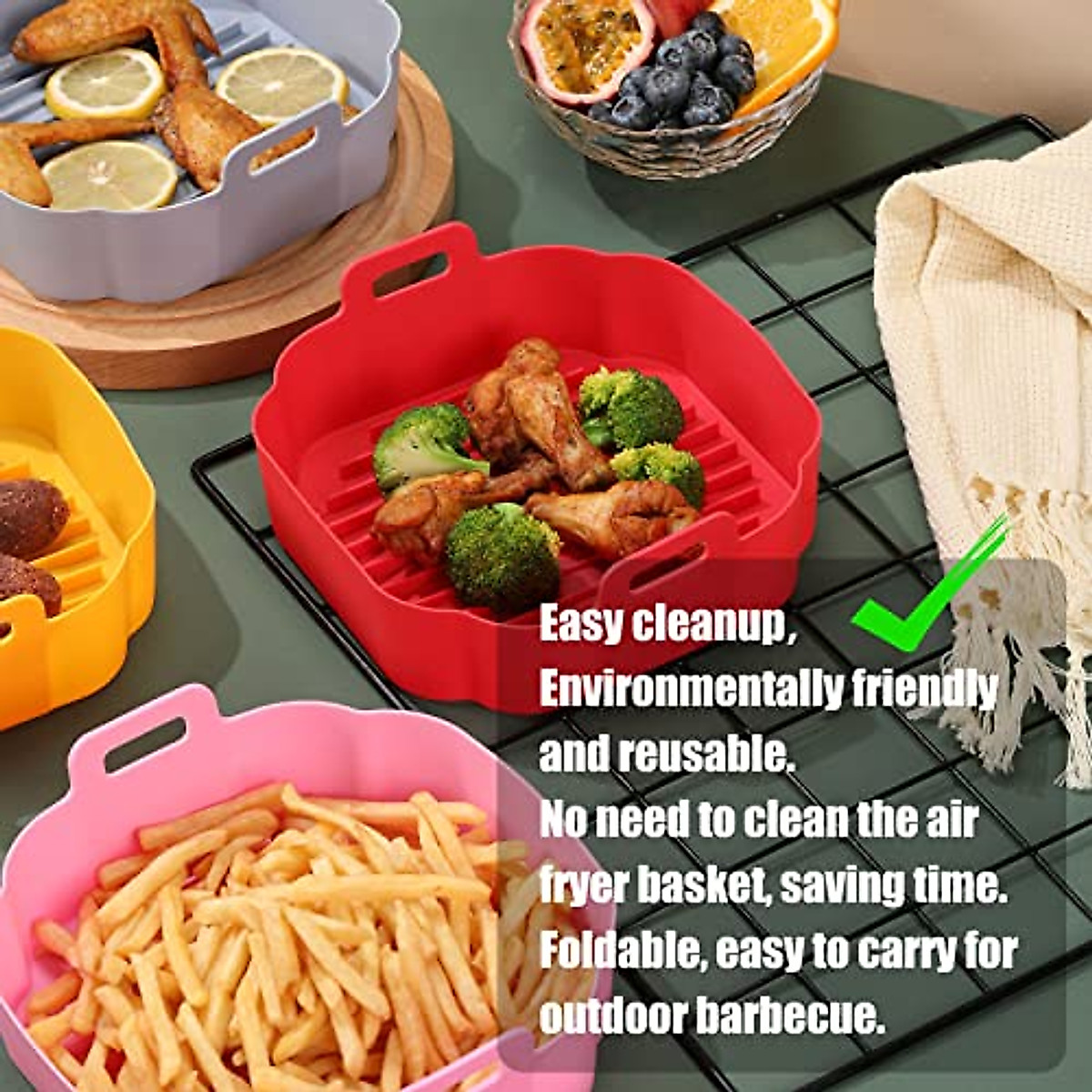 Air Fryer Liners, Air Fryer Silicone Liners Reusable, Air Fryer Accessories - Airfryer Liners Square 8.5 inch for 4 to 6 QT Air Fryer Liners Silicone, Air Fryer Liner Replace Parchment Paper