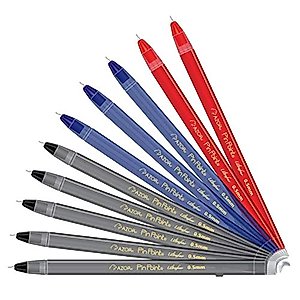 AZOR Pin Point Needle Extra Fine Point Writing Pens 0.5mm with Hole for Retractable Cord, Chain, Clipboard or Countertop – Assorted (10 Pieces: 5 Black, 3 Blue, 2 Red)