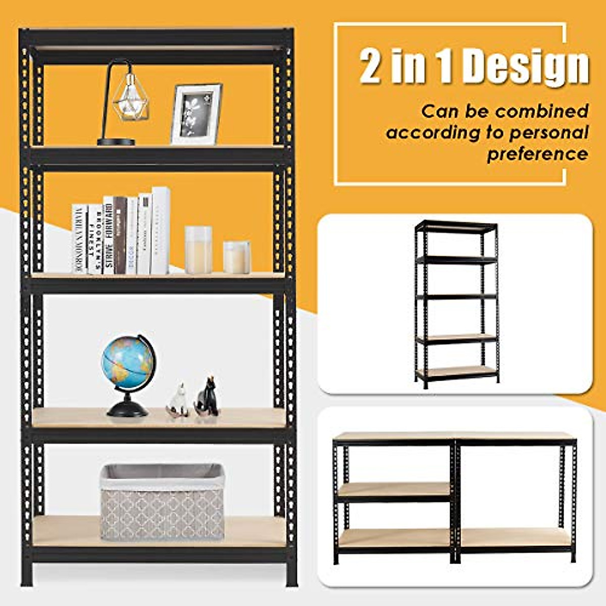 Tangkula 5-Tier Steel Storage Shelves, 73” Heavy Duty Garage Shelf with Adjustable Shelves, Boltless Shelving Unit for Free Combination, Metal Muscle Rack for Home Office Garage (4, Black)