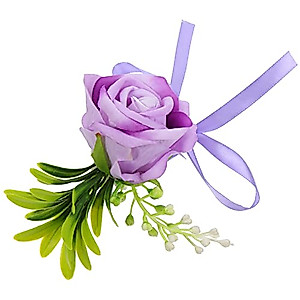 Abaodam 4pcs Wrist Flower Bridesmaid Bracelets Wedding Decorations Wrist Corsage Bride Wristband Decors Bride Wrist Flower Wedding Corsage Wristlet Wedding Supplies Purple The Flowers Lace
