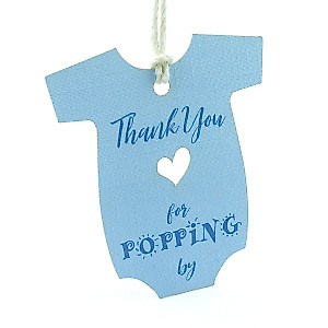 Summer-Ray 50pcs Blue Baby Onesie Baby Shower Favor Thank You Tags Thank You for Popping by