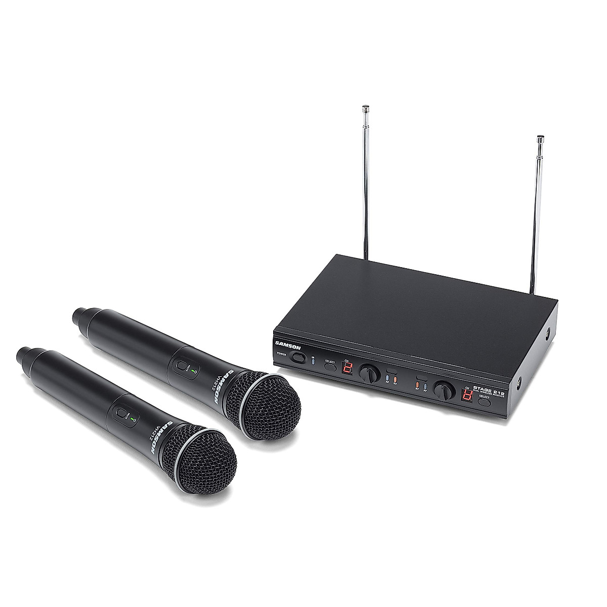 Samson Stage 212 Dual Vocal VHF Frequency Agile Wireless System (2) Q6 Dynamic Mics