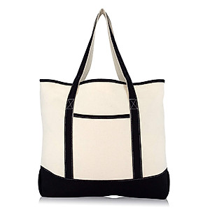 22" Extra Large Zippered Shopping Tote Grocery Bag with Outer Pocket in Black