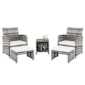 SAWQF 5pcs 2 Chairs 2 Footstools 1 Coffee Table Combination Sofa Gray Gradien for Your Front or Backyard Patio Furniture