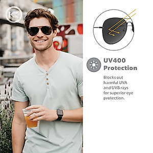 Knockaround Mile Highs Polarized Sunglasses - Aviator Sunglasses with Full UV400 Protection & Impact Resistant Lenses, Black Metal Frames/Black Lenses