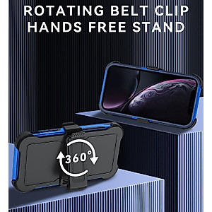 CONWOE for iPhone XR Case with Belt-Clip Holster[2Pcs Glass Screen Protector] [Dual Layer Military Grade Protection] [Support Magsafe] Shockproof Phone Case for iPhone XR 6.1 Inch (dark blue)