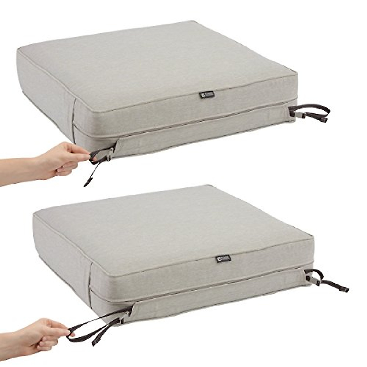 Classic Accessories Montlake Water-Resistant 23 x 25 x 5 Inch Rectangle Outdoor Seat Cushion, Patio Furniture Chair Cushion, Heather Grey, Patio Furniture Cushion Covers