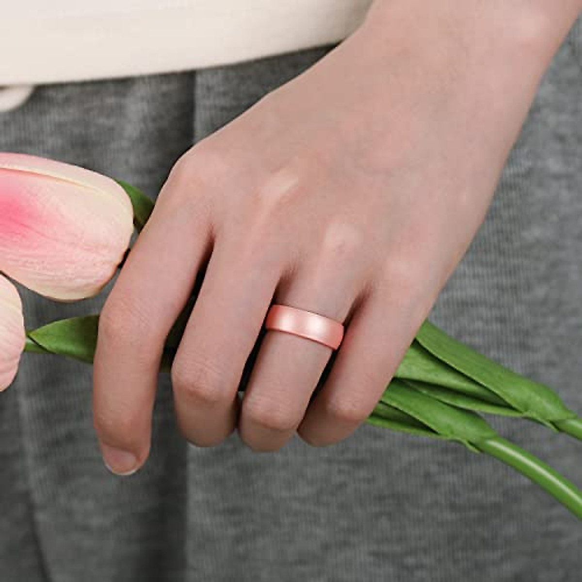 MIROMIHO Women Silicone Wedding Ring Inner Arc Ergonomic Breathable Design Rubber Wedding Band 5.5mm Wide 2mm Thick Rubber Rings for Women