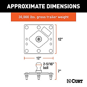 CURT 61100 Over-Bed Fixed Ball Gooseneck Hitch, 30,000 lbs, 2-5/16-Inch Ball , Black