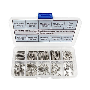 HVAZI Metric M2 Stainless Steel Button Head Socket Cap Screws Nuts Assortment Kit