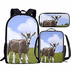 Beauty Collector Backpacks Set Goat Print Cute Bookbags Lightweight with Lunchbag and Pencil Case