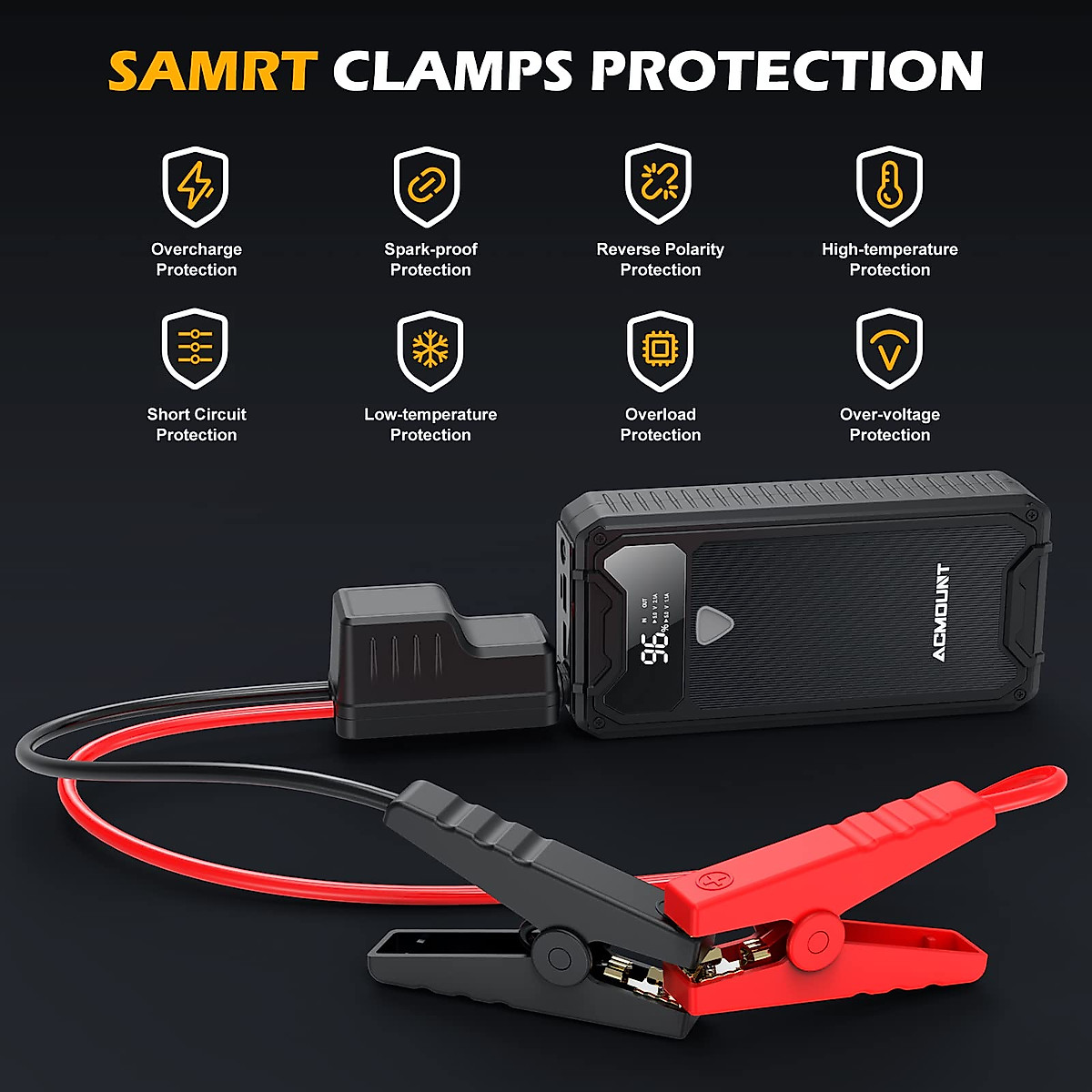 Car Jump Starter Portable, Acmount 1500A Peak Jump Starter Battery Pack for Up to 7L Gas or 6L Diesel Engine, 12V Portable Car Battery Starter with LED Display, USB Quick Charge