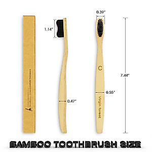 Virgin Forest Bamboo Toothbrush, Natural Eco Friendly Biodegradable Charcoal Tooth Brushes, Pack of 6