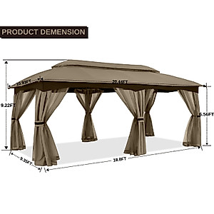 ABCCANOPY 10x20 Outdoor Gazebo - Patio Gazebo with Mosquito Netting, Outdoor Canopies for Shade and Rain for Lawn, Garden, Backyard & Deck (Khaki)