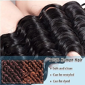 Deep Wave Bundles Human Hair Weave single Bundles Deep Curly Brazilian Virgin Hair Wet And Wavy Bundle 12A Grade Unprocessed Human Hair Extensions Natural Black 18 Inch