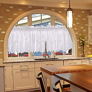 vctops Lace Sheer Kitchen Cafe Curtain Valance Floral Embroidered Rod Pocket Short Curtain for Small Window 1 Piece (51" x 16", White)