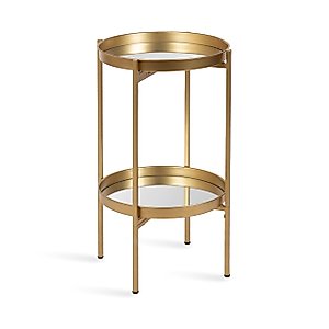 Kate and Laurel Celia Transitional Round Accent Tray Table with Magnetic Removable Tops and Foldable Base, 16x16x25, Gold