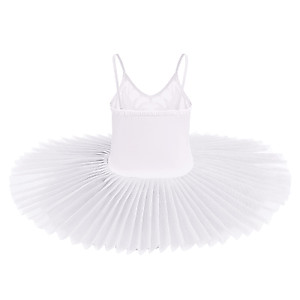 Toddler Kids Girls Swan Lake Ballet Dance Tutu Dress Sequins Camisole Leotard Hard Organdy Platter Skirted Ballerina Performance Dresses Costume with Arm Sleeves Hair Clip Outfit Set White 7-8 Years