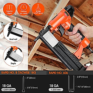 ValueMax 18 Gauge Pneumatic Brad Nailer, 2-in-1 Nail Gun Staple Gun with 1-5/8 inch Staples, 2-5/8 inch Brad Nails, Carrying Case and Safety Glasses, Ideal for Upholstery and Home Improvement
