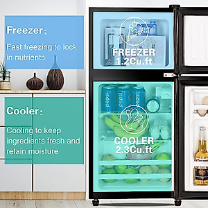 OOTDAY Compact Refrigerator 3.5 Cu Ft - Mini Refrigerator Separate Freezer - 2 Door for Garage Camper Basement/Dorm/Office/Family, Black