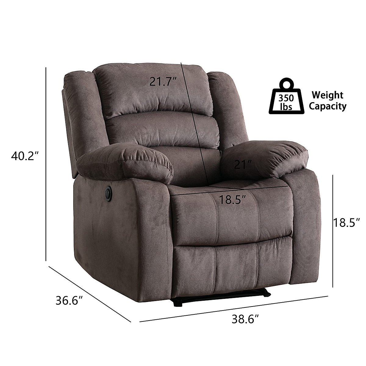EBELLO Classic Power Recliner Chair, Oversized Electric Overstuffed Reclining Chair with Soft Cushion and Back, Sofa with Comfortable Armchair, Brown