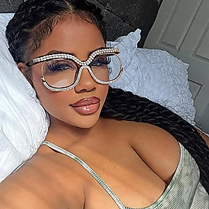 Rmerom Blue Light Blocking Oversized Glasses Stylish Fake Round Eyeglasses for Women UV400 Protection Eyewear GVA9051 (Leopard/Anti-blue/W Diamond)