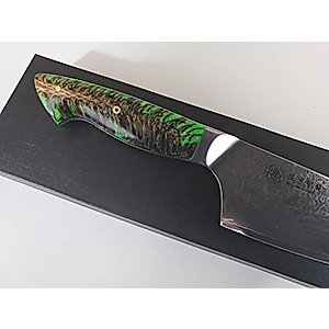 Custom VG10 Damascus chef knife Hybrid Santoku 9" White Silver cast pine cone handle, kitchen knife w/ 67 layer SS Damascus (White SIlver)