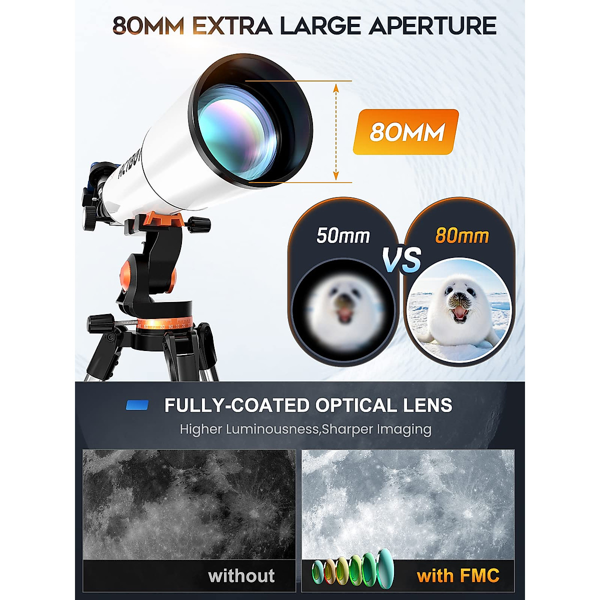 Telescopes for Adults Astronomy, 80mm Aperture 500mm AZ Mount Professional Refractor Telescope for Beginners with Phone Adapter, Portable Space Telescope with Carrying Bag