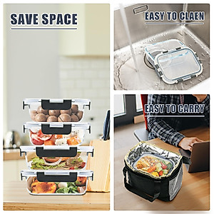 DONQQCC 6 Pack Glass Food Storage Containers, Ideal for Lunch, Meal Prep, Leftovers, Airtight Bento Boxes with Leak Proof Locking Lids, Freezer to Microwave Safe