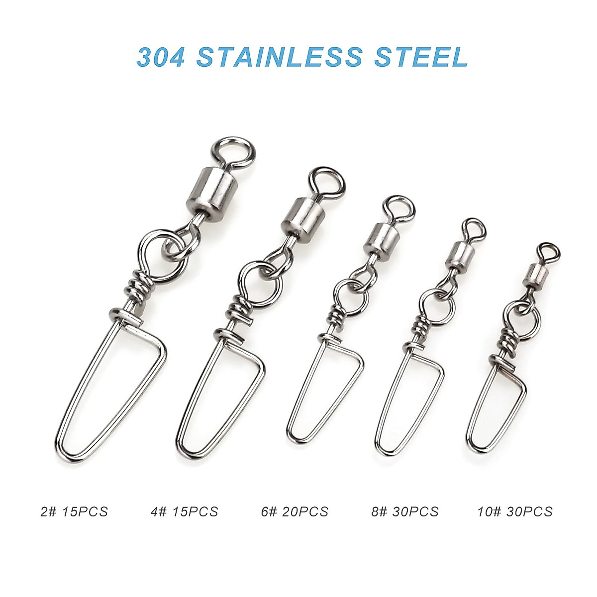 110PCS Stainless Steel Barrel Snap Swivel Fishing Accessories, Premium Fishing Gear Equipment with Ball Bearing Swivels Snaps Connector for Quick Connect Fishing Lures