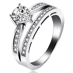 Uloveido Pear Cut Simulated Diamond Stack Rings with Micro Pave AAA Cubic Zirconia Eternity Band Wedding Jewelry Women Y457 (White, 6)