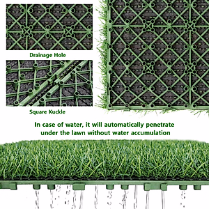 Loytryal Artificial Grass Turf Tiles Interlocking Fake Grass Mat Tiles 9PCS 12''x12'' Floor Decoration Grass Pad Tiles with Waterproof Bottom Plate for Outdoor & Indoor