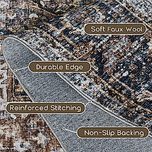 BILEEHOME Brown Rug for Living Room 8x10 Washable Organic Rustic Western Area Rugs for Cabin,Brown and Teal Blue