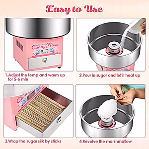 Commercial Cotton Candy Machine, Tabletop Electric Cotton Candy Maker for Birthday, School Function, or Social Events-Pink