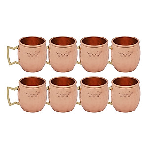 Buddha4all 2 Oz. Solid Copper Mini Moscow Mule Shot Mug Set Copper Hammered Shot Glass Set (8)