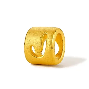 ZHOU LIU FU Solid Gold Charms Bracelets Letters Bracelet Beads 24k Gold Jewelry Charm for Necklaces Bracelets Pendants A B C D E F G H I J K L M N O P Q R S T U V W X Y Z Moon Star Crown Heart (J)