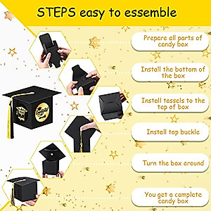 60 Pieces Graduation Candy Boxes 2023 Graduation Cap Gift Box Graduation Celebration Chocolate Box with Stickers for 2023 Graduation Gifts Grad Ceremony Party Favors (Gold and Black)