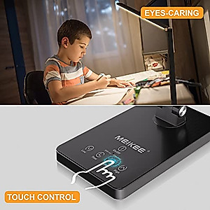 MEIKEE 6W LED Desk Lamp, Eye-Caring Dimmable USB Charging Table Lamp, 5 Lighting Models, 8 Brightness Levels, Touch Control, 30/60mins Auto Timer Desk Light for Working, Reading, Office(No Plug)