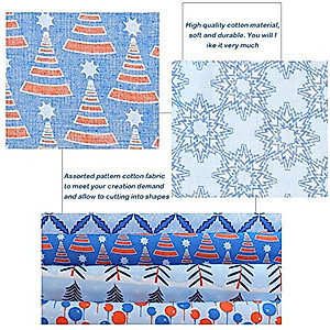 HEALLILY Fabrics 5Pcs Christmas Snowflake Cotton Fabric Bundles Patchwork Xmas Printed Craft Fabric Square DIY Christmas Sewing Scrapbooking Quilting