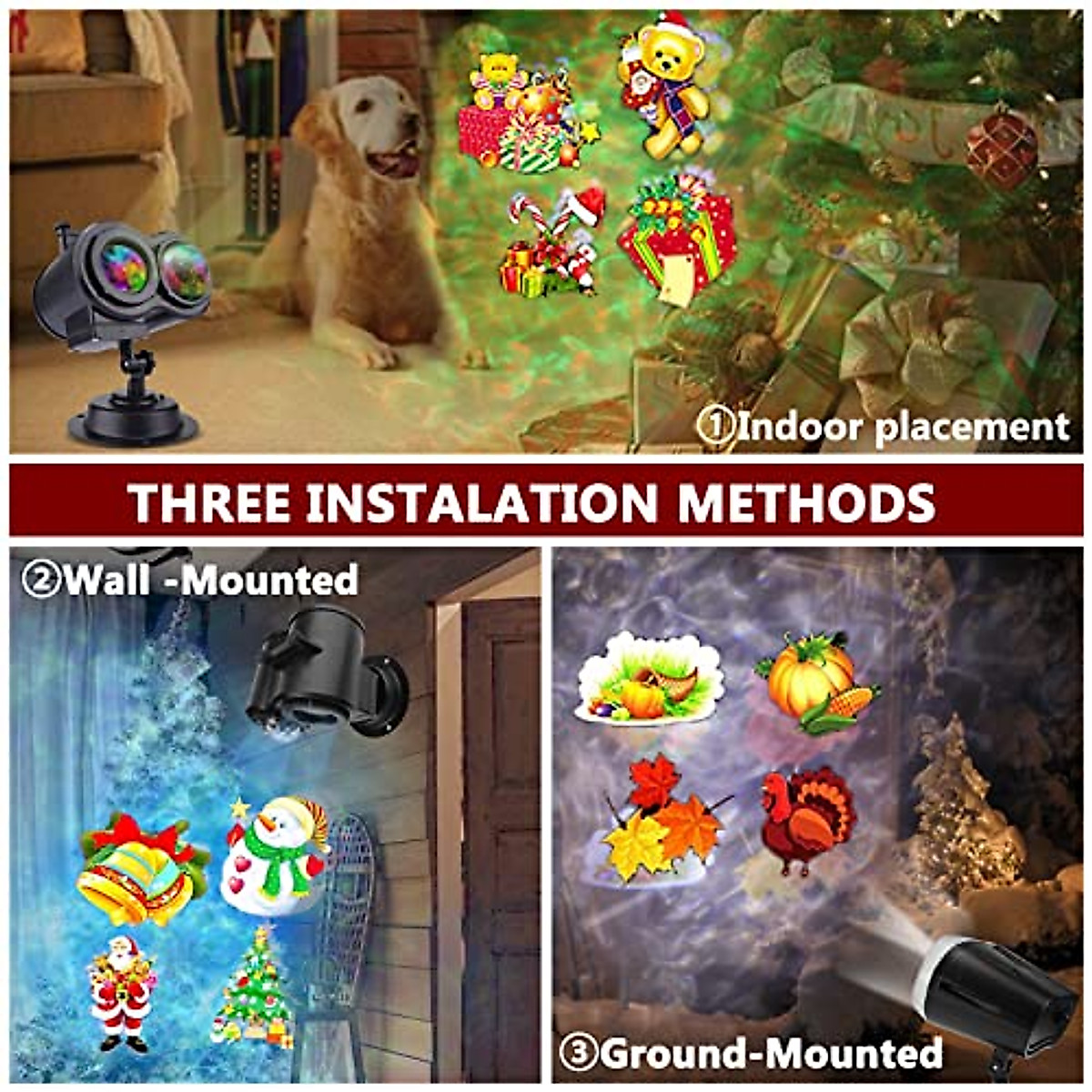 Christmas Projector Lights Outdoor Holiday Projector Light LED Christmas Projector Snowflake Projector Light with Remote Control Timer for Indoor Halloween Party Home Garden
