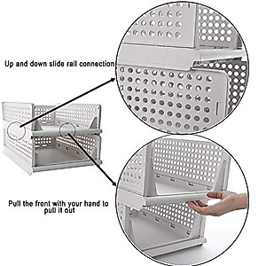 Pinkpum 4 Pack-Drawer Shelf Storage Container for Wardrobe +12 Pack Large Clear Plastic Shoe Storage Foldable Sneaker Storage Fit for Size 12