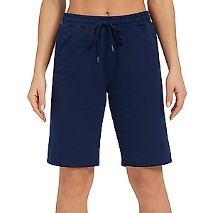 Stelle Womens Bermuda Knee Length Exercise Running Lounge Sweat Shorts with Deep Pockets (Medium, 10" Navy)