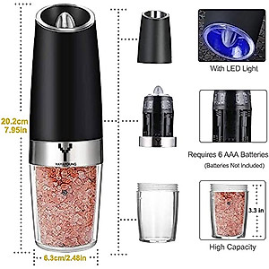 YAYAYOUNG Gravity Electric Grinder set of 2,Automatic Pepper and Salt Mill Grinder with Blue LED LIGHT,Electric Pepper Mill with Adjustable Coarseness,Refillable,salt and pepper shaker,pepper grinder