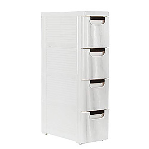Kcelarec Dresser Storage Drawer Units Narrow Rolling Storage Cabinet Plastic 4-Drawer Storage Cart on Wheels,Standing Shelf Units for Bathroom Bedroom Office Kitchen Living Room
