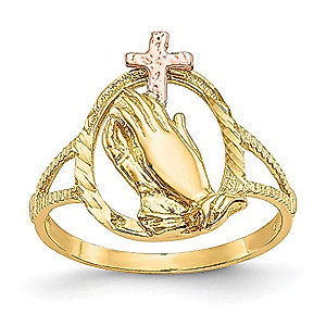 IceCarats 14K Two Tone Gold Jesus Christ Praying Hands Lord Serenity Prayer Holy Cross Ring Christian Religious Band Size 6