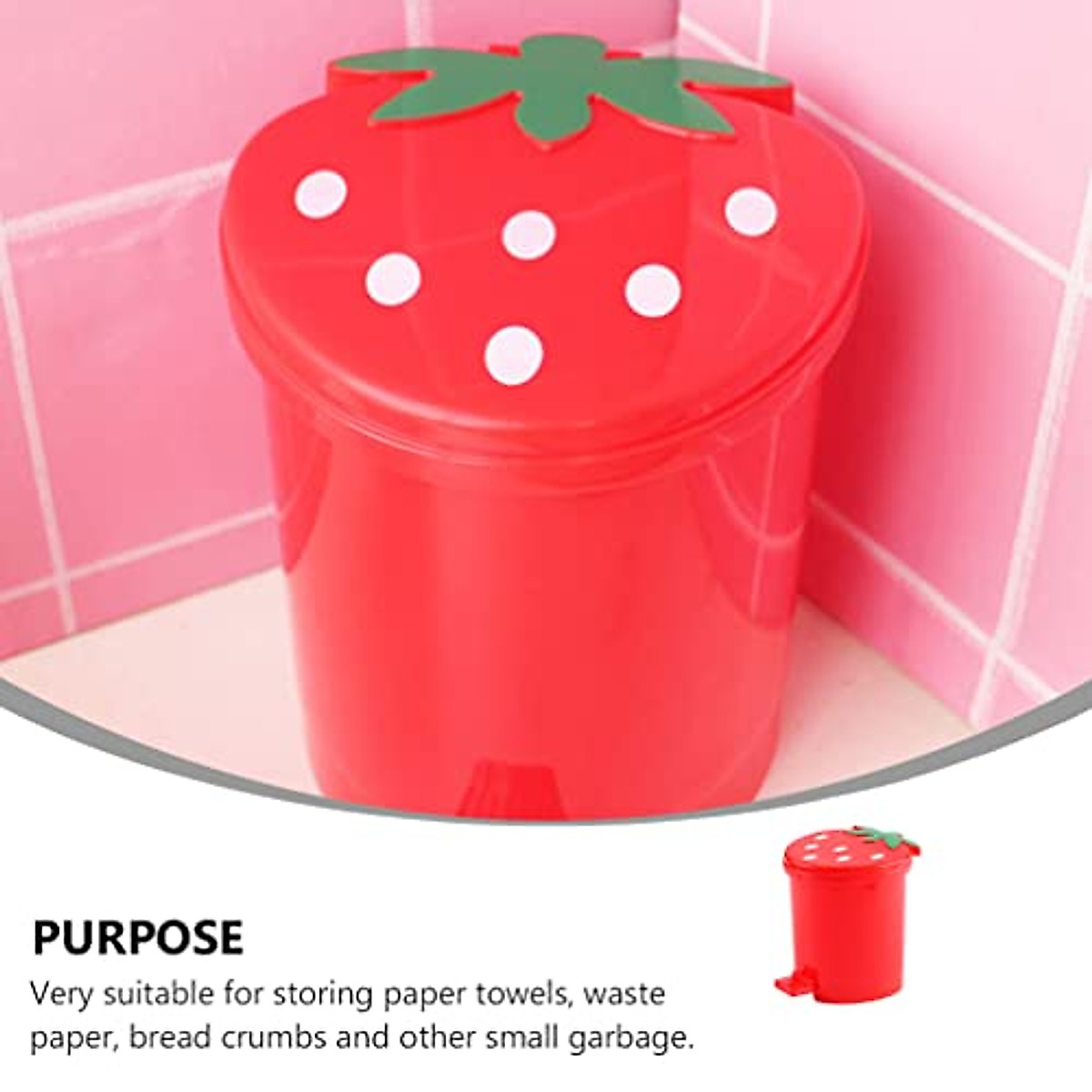Zerodeko Adorable Strawberry Desk Trash Can, Small Plastic Storage Baskets, Countertop Trash Can for Home Car Trash Cans Mini Garbage Can Kawaii Strawberry Trash Can
