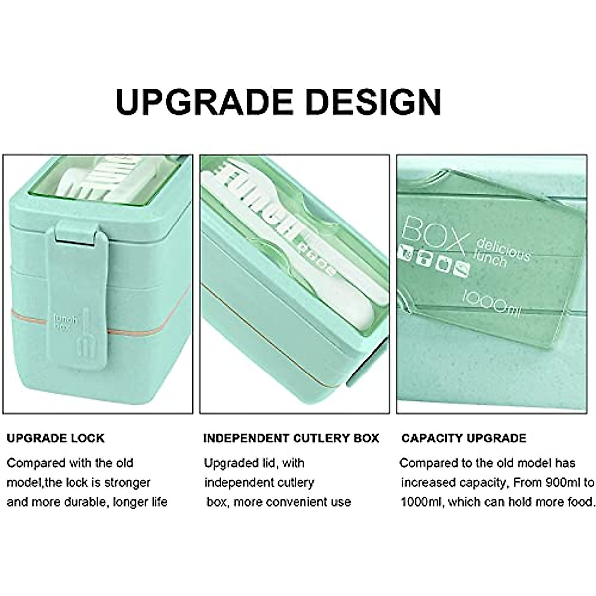 Stackable Bento Box with Lunch Bag, 3 Compartment Japanese All-in-1 Lunch Containers, Wheat Straw for Adult Meal Prep Lunch Snack by Iteryn